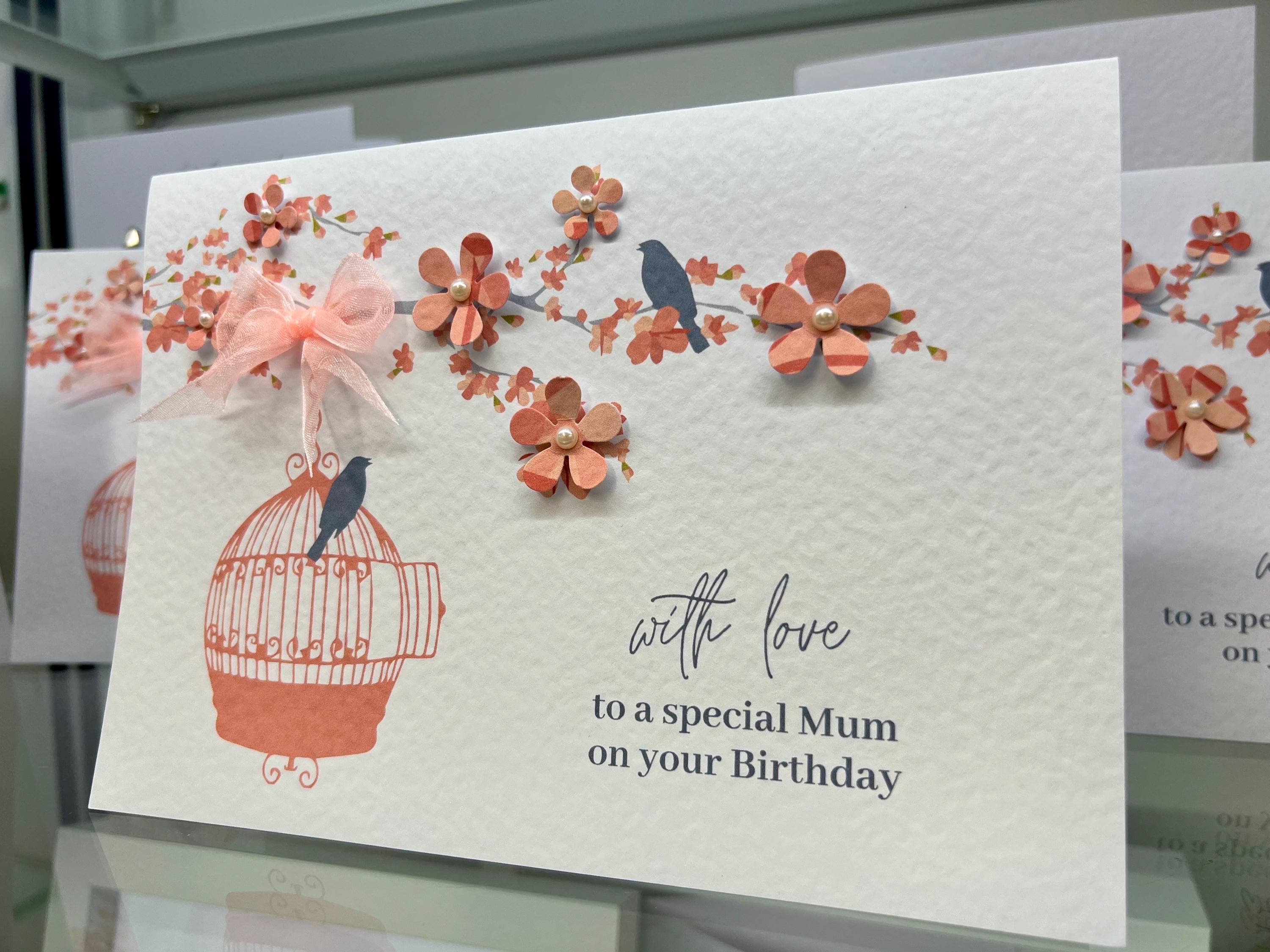 Mum Cherry Blossom Birthday Card, Handmade Birthday Card for Mum ...