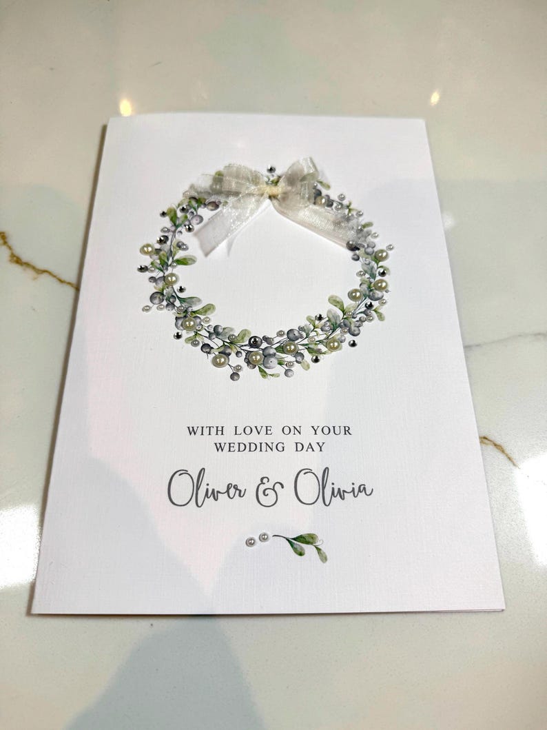 Handmade Personalised Wedding Card With Pearls & Silver Gems Finished ...