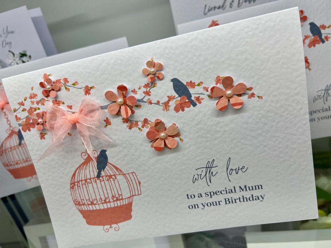 Mum Cherry Blossom Birthday Card, Handmade Birthday Card for Mum ...