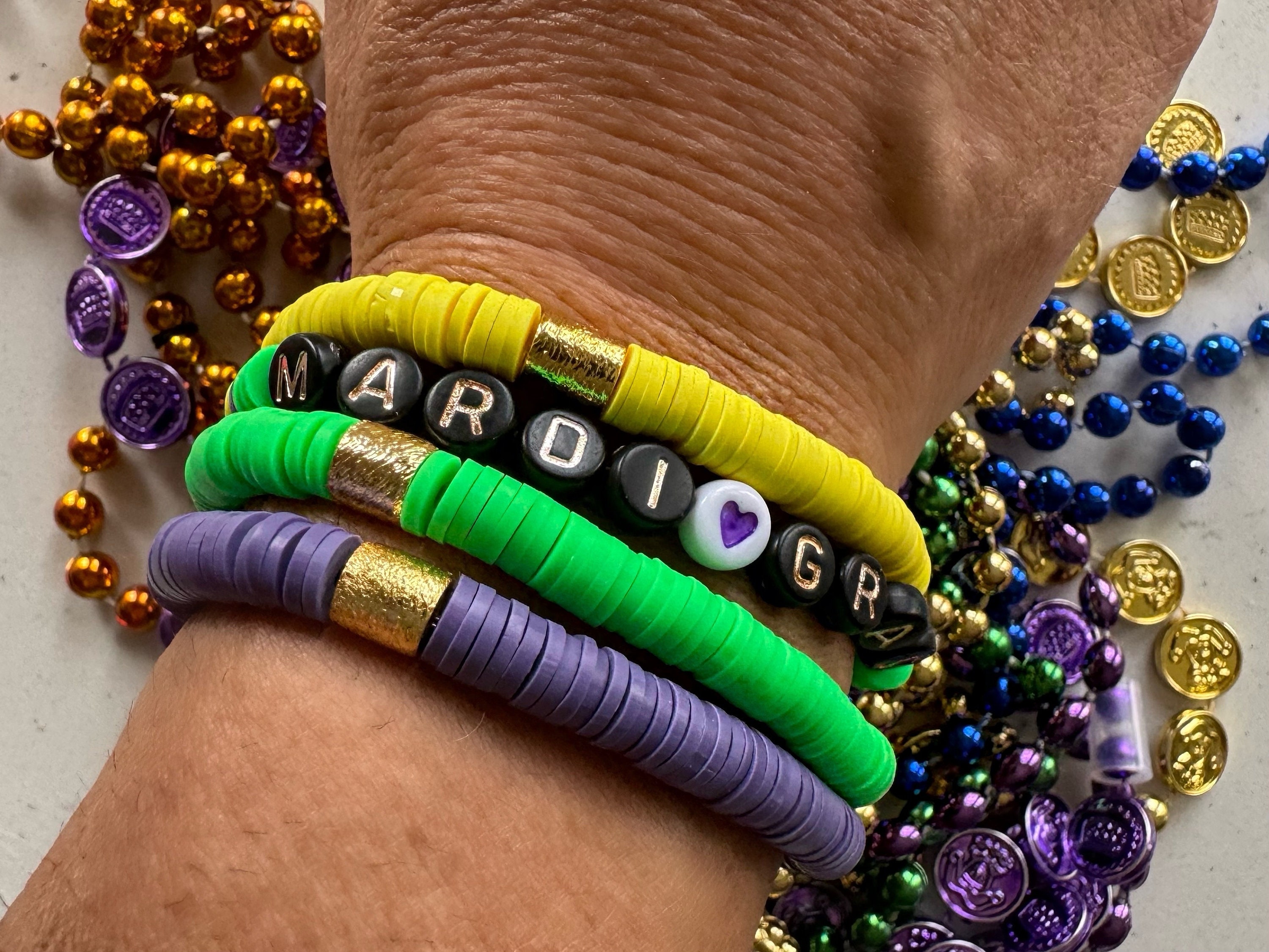 Mardi Gras Heishi Bracelet, Heishi Disc Beaded Bracelet, Carnival ...