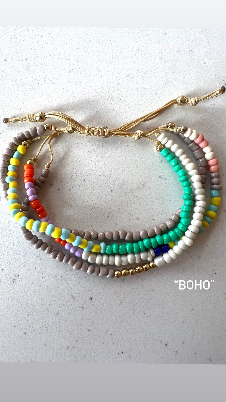 Boho Seed Bead Bracelet Stack: Gold-filled Adjustable Friendship ...
