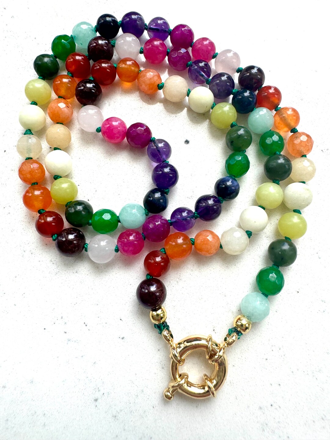 Multi Color Gemstone Bead Necklace Knotted Necklace gold Filled Beaded ...