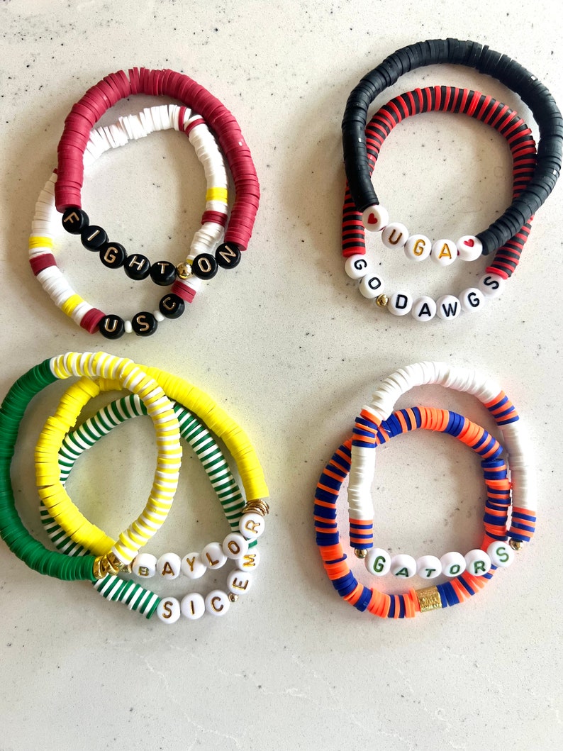 Custom Clay Bead Bracelet Stack: Personalized Team Spirit Jewelry - Etsy