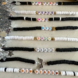New Years Heishi Bracelet, Custom Word Bracelet, Heishi Disc Beaded ...