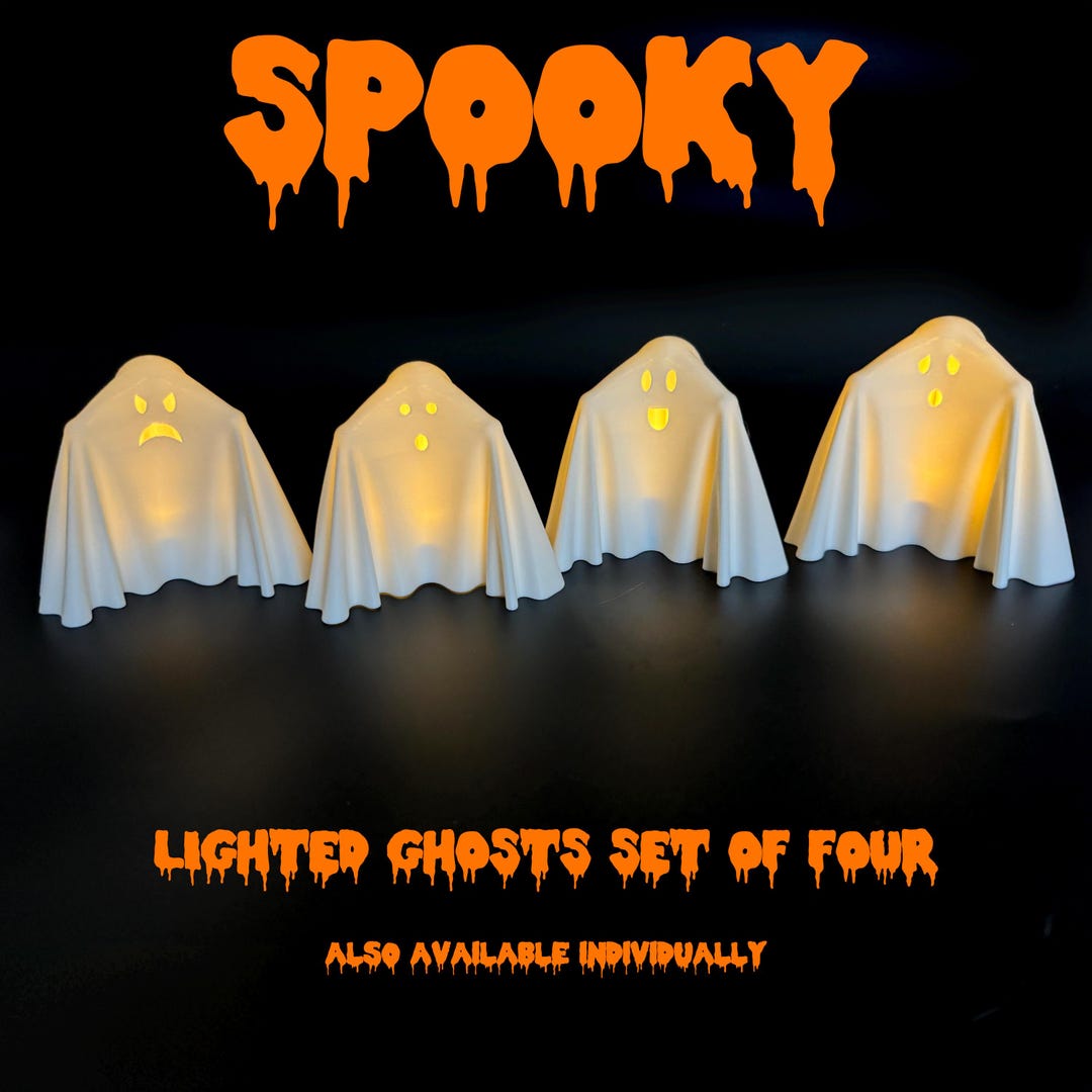 Spooky Ghosts, Set of 4 3D Printed-led Lighted Candle That Flickers ...