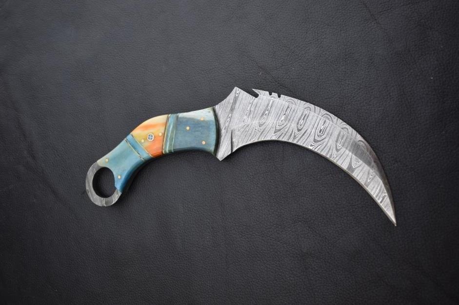 Handmade Damascus Steel Karambit Knife With Two Tones Dollar Sheet ...