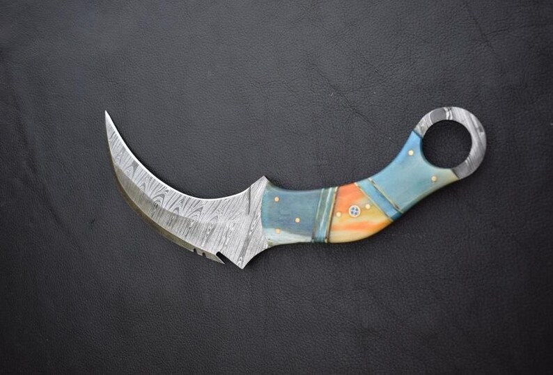 Handmade Damascus Steel Karambit Knife With Two Tones Dollar Sheet ...