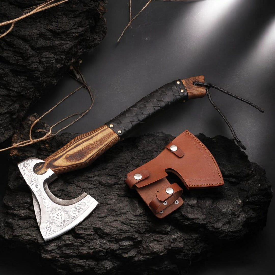 Handmade Custom Forged High Carbon Steel Axe With Dark Wood Shaft ...