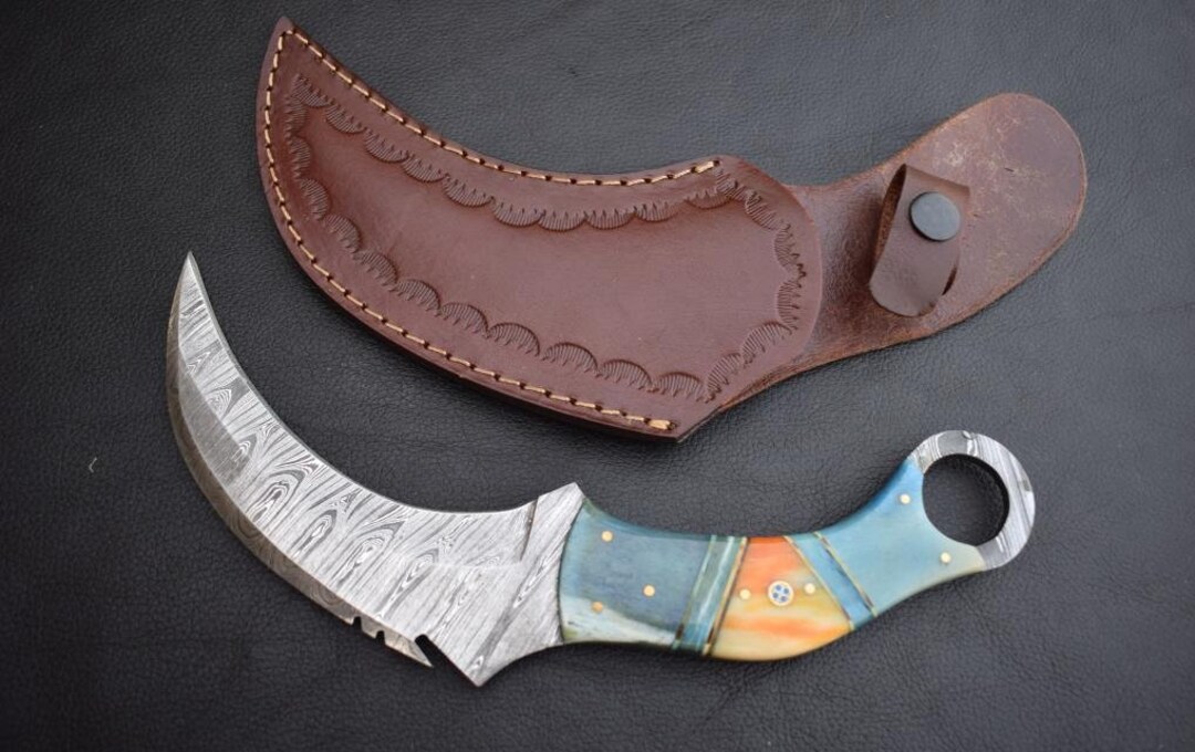 Handmade Damascus Steel Karambit Knife With Two Tones Dollar Sheet ...