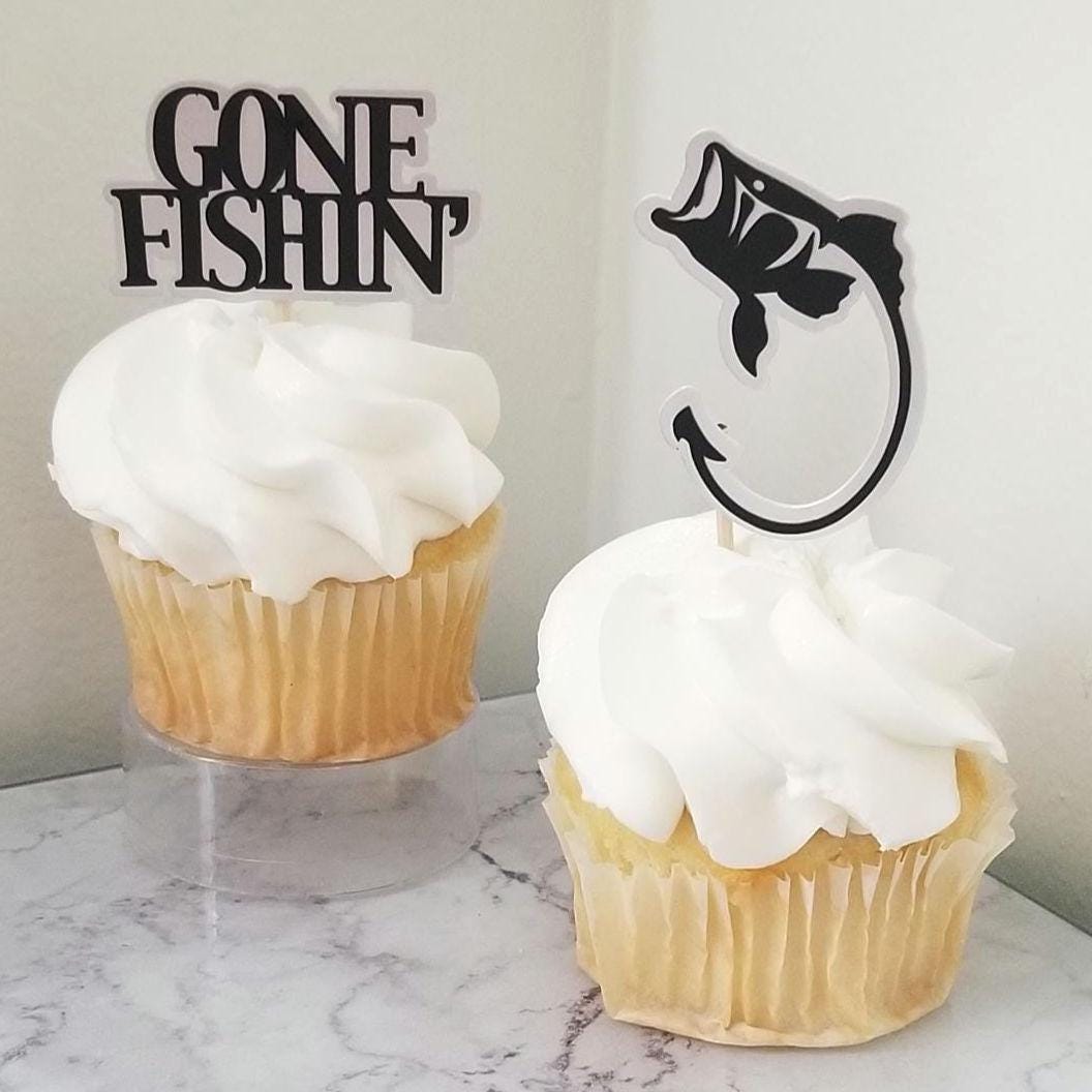 Fishing Cupcake Toppers, Gone Fishing Cupcake Toppers - Etsy