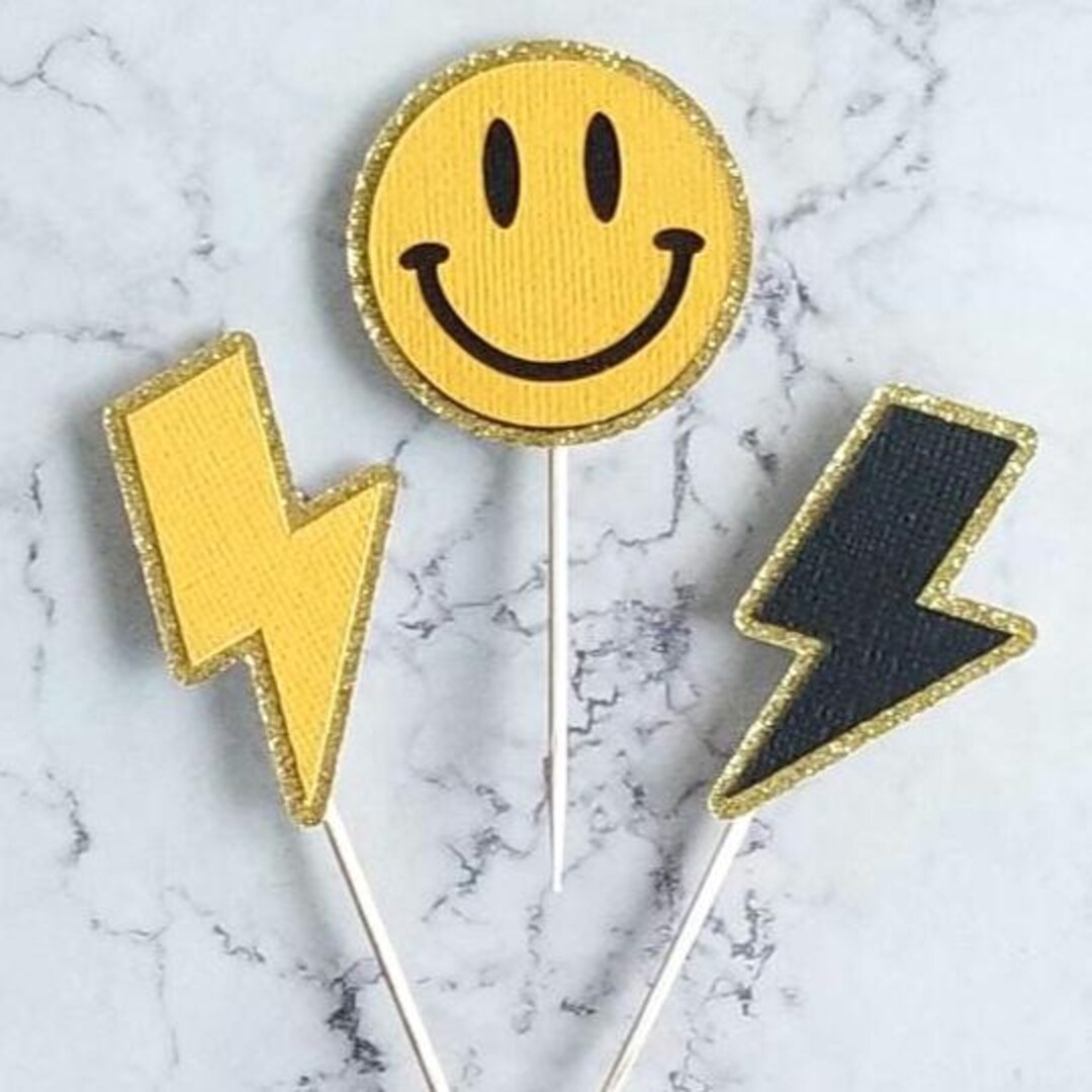 Smiling Face and Lightning Bolt Cupcake Toppers - Etsy