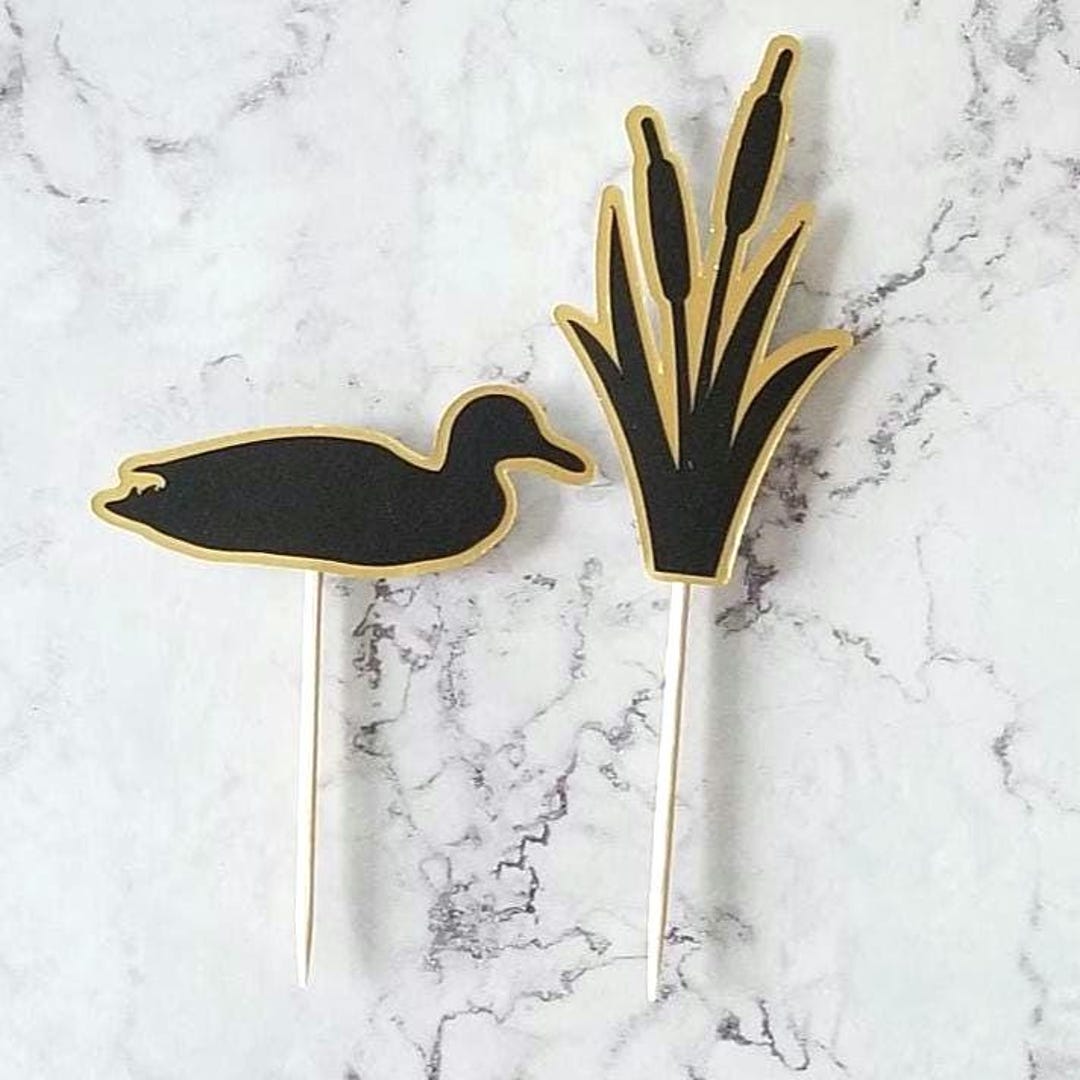 Duck Cupcake Toppers: Gold Shimmer Cattails, Hunting Theme (set of 12 ...