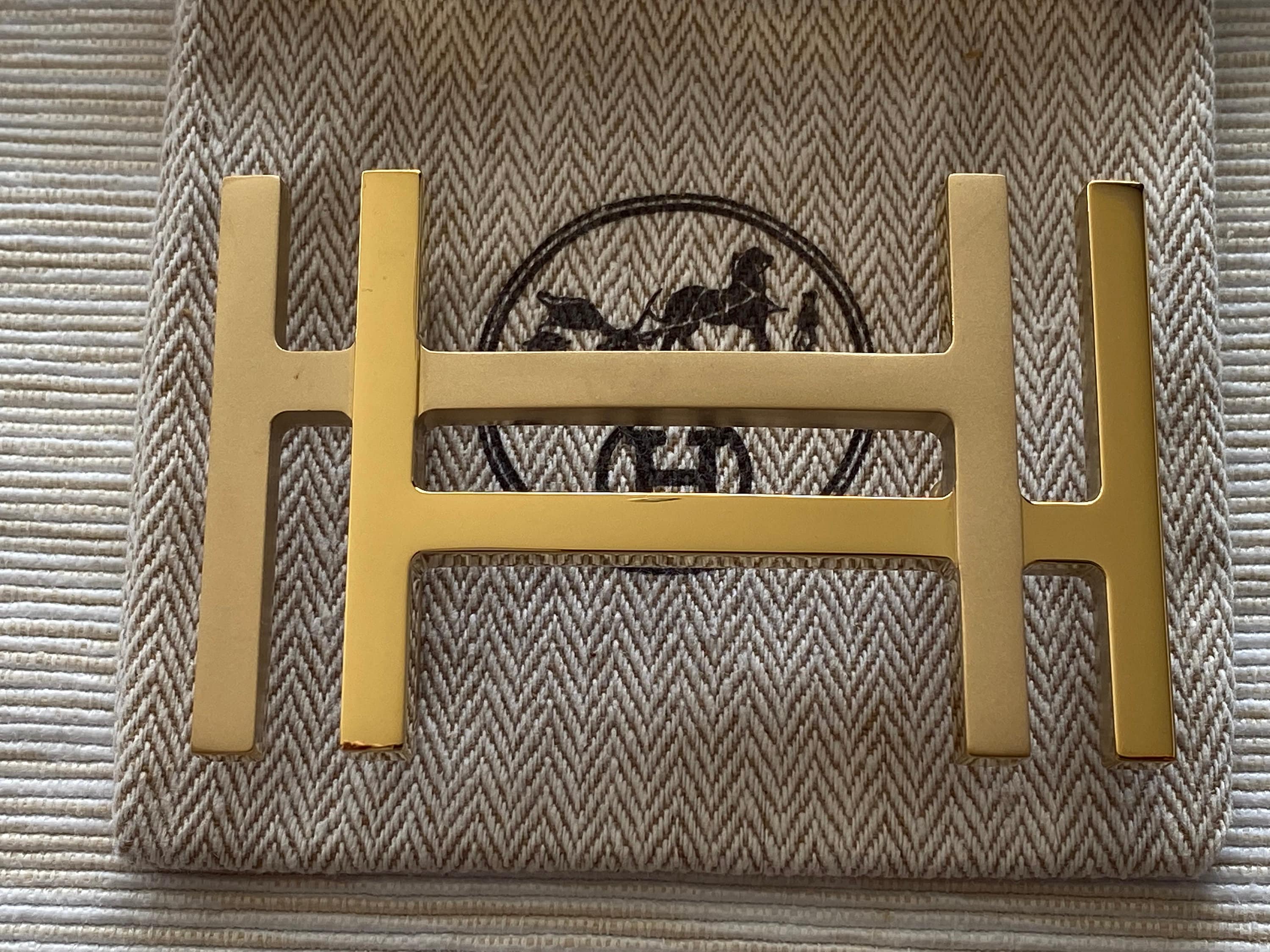 Vintage 38mm Hermes Gold Polished Double H Belt Buckle Schnalle Fibbia ...