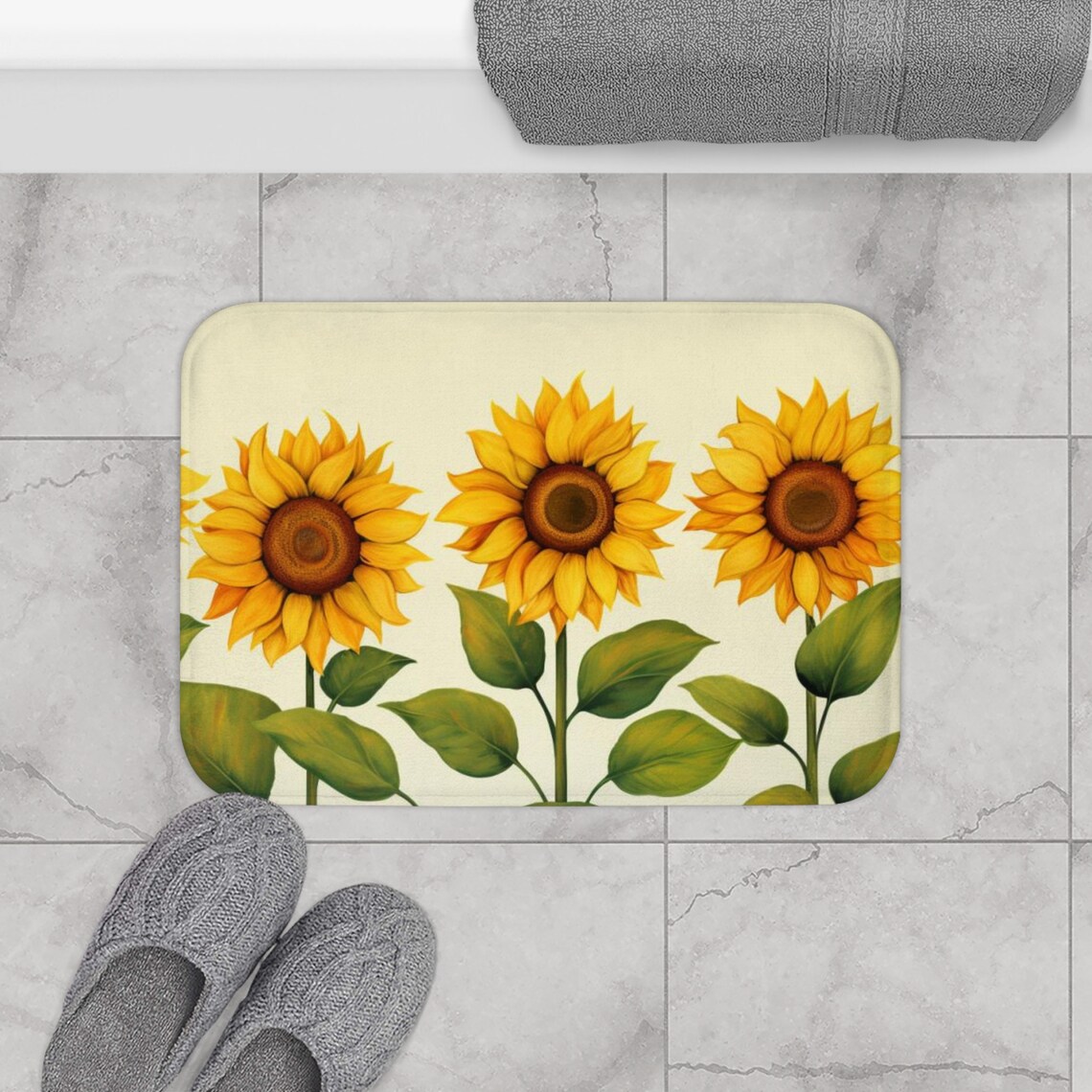 Three Sunflower Print Bath Mat/sunflower Bath Mat/ Floral Bath Mat ...