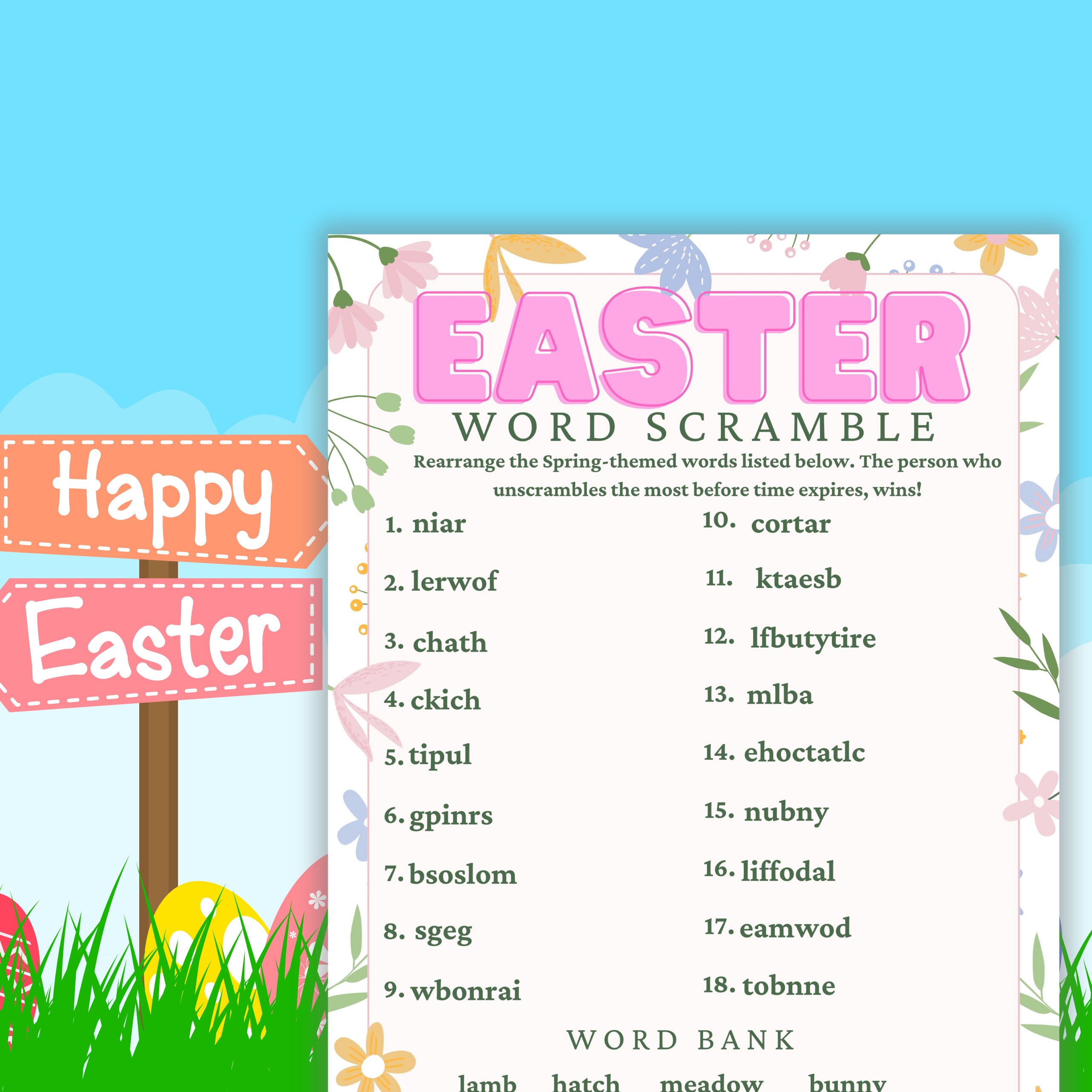 Easter Word Scramble Printable Easter Game - Etsy