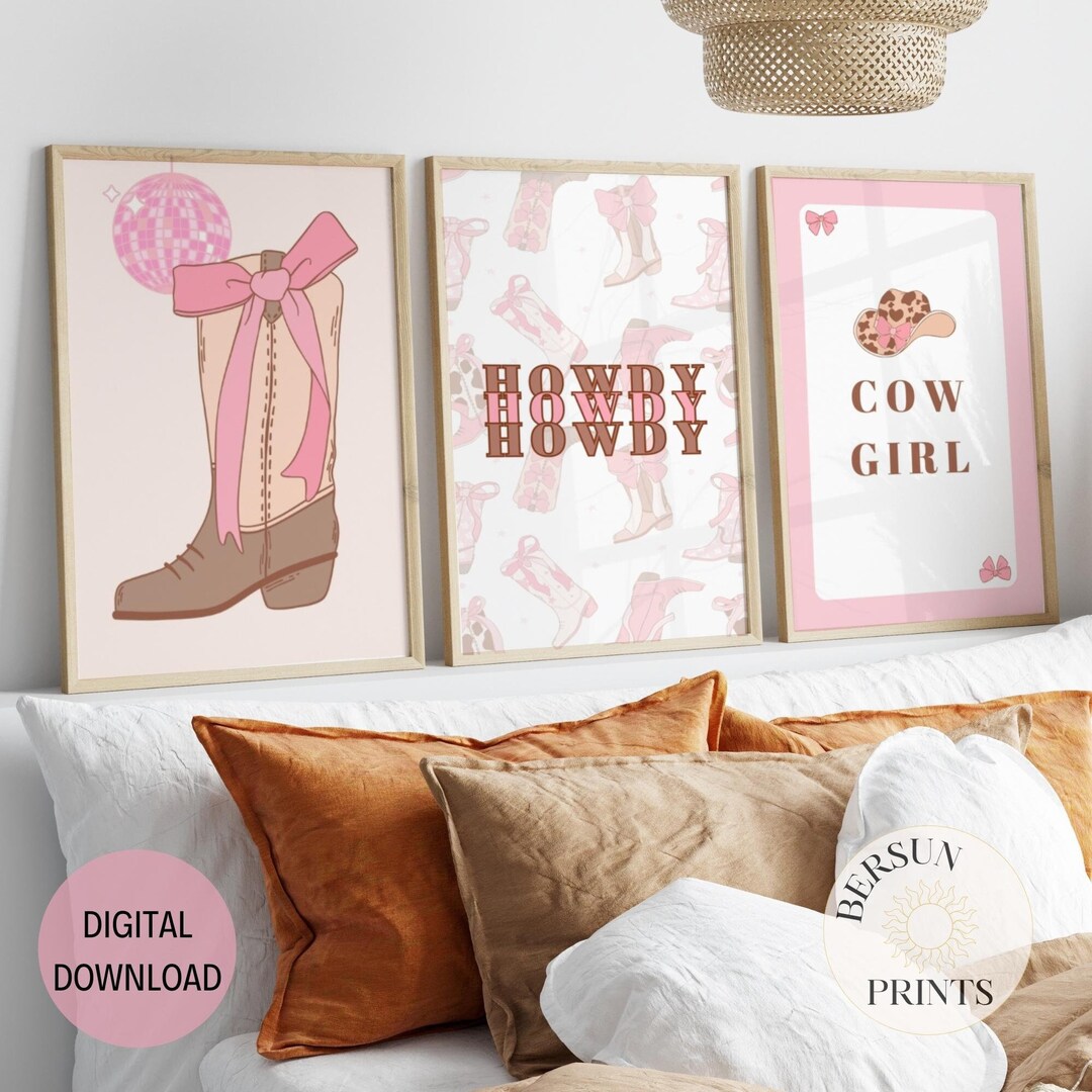 Pink Cowboy Prints Set of 3 Trendy Wall Art Cowboy Prints Western Dorm ...