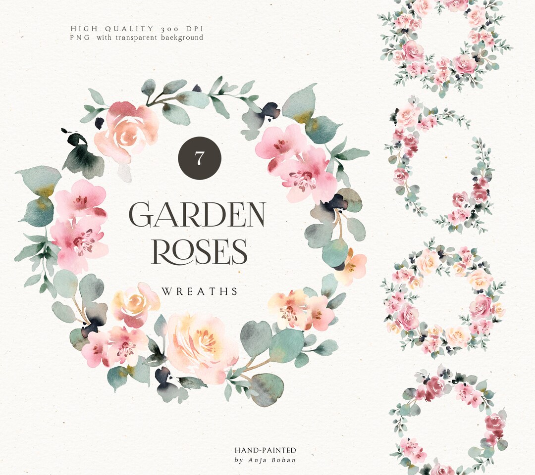 Spring Flower Wreath Set, Watercolor Digital Clipart, Wedding ...