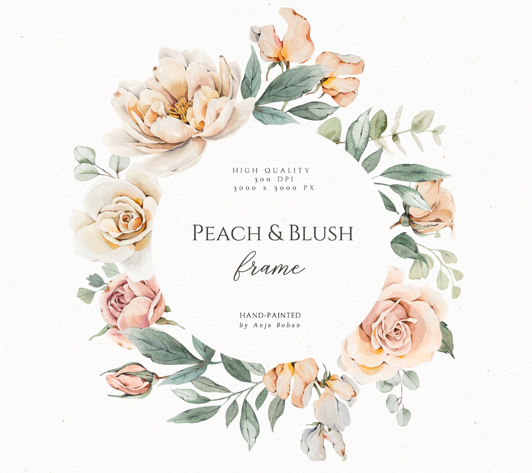 Wedding Floral Wreath Clipart, Watercolor Flower Frame, Peach Pink ...