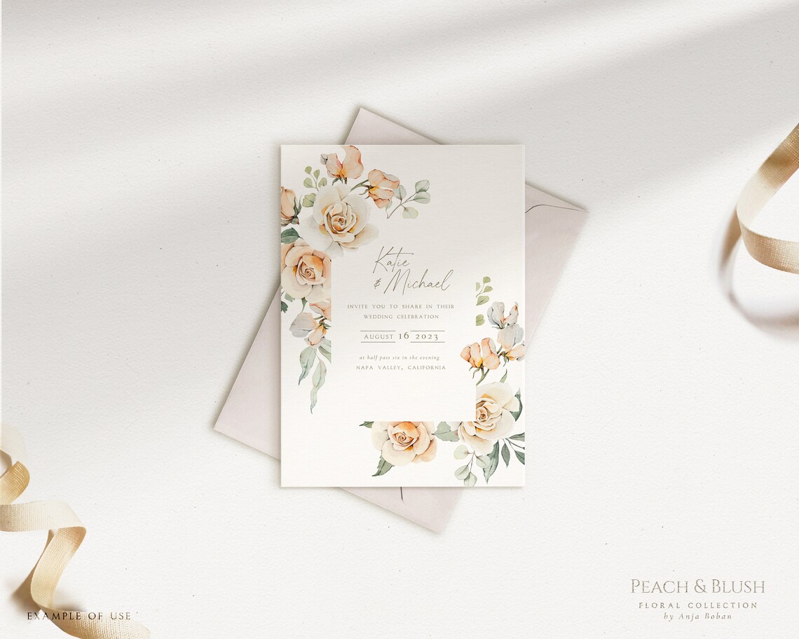 Watercolor Floral Frame Clipart Peach Flower Wreath Clipart Spring ...