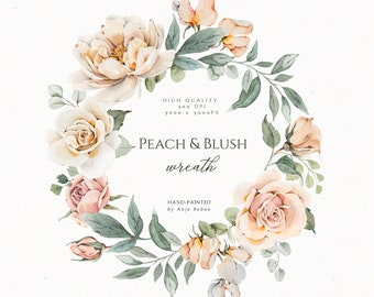 Wedding Floral Wreath Clipart Watercolor Flower Frame Peach - Etsy