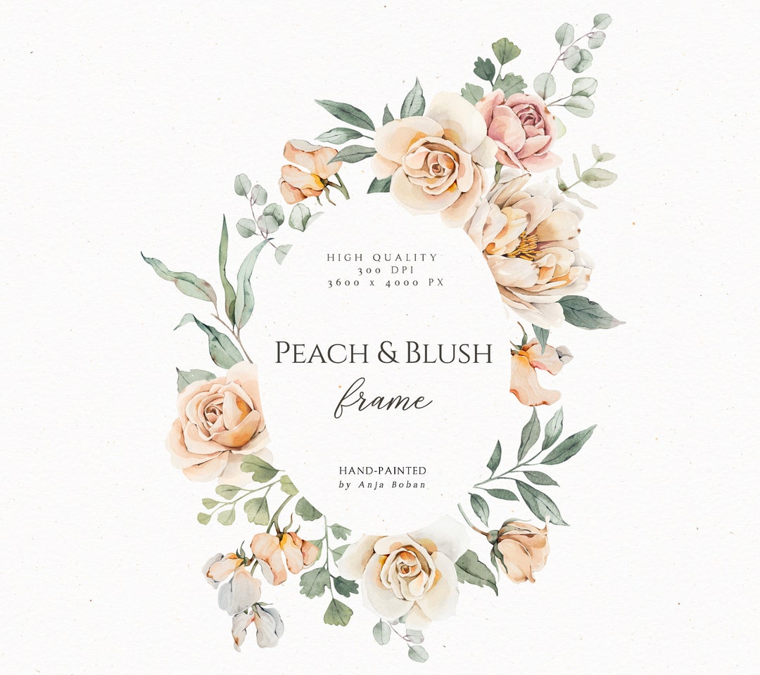 Floral Frame Clipart, Watercolor Peach Flower, Wreath Clipart ...