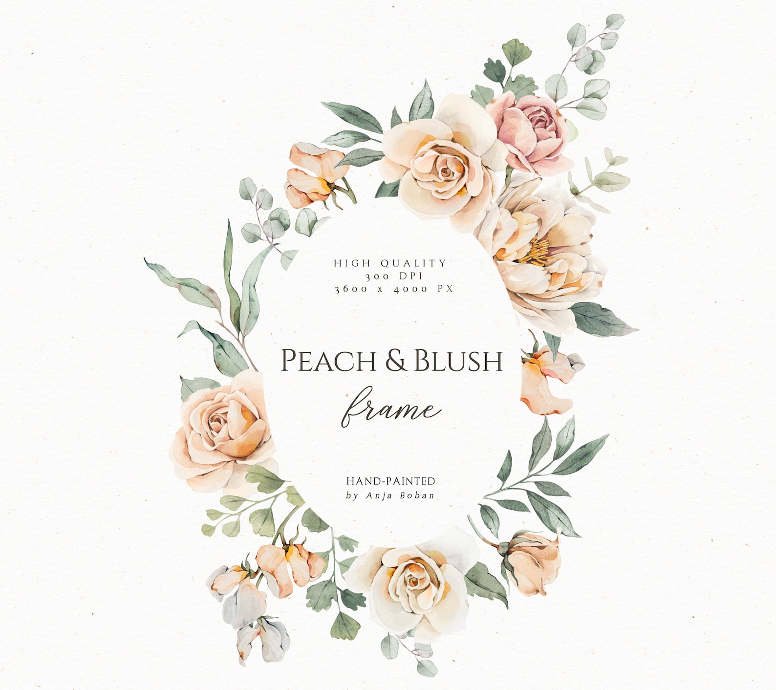 Floral Frame Clipart, Watercolor Peach Flower, Wreath Clipart ...