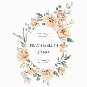 Floral Frame Clipart, Watercolor Peach Flower, Wreath Clipart ...
