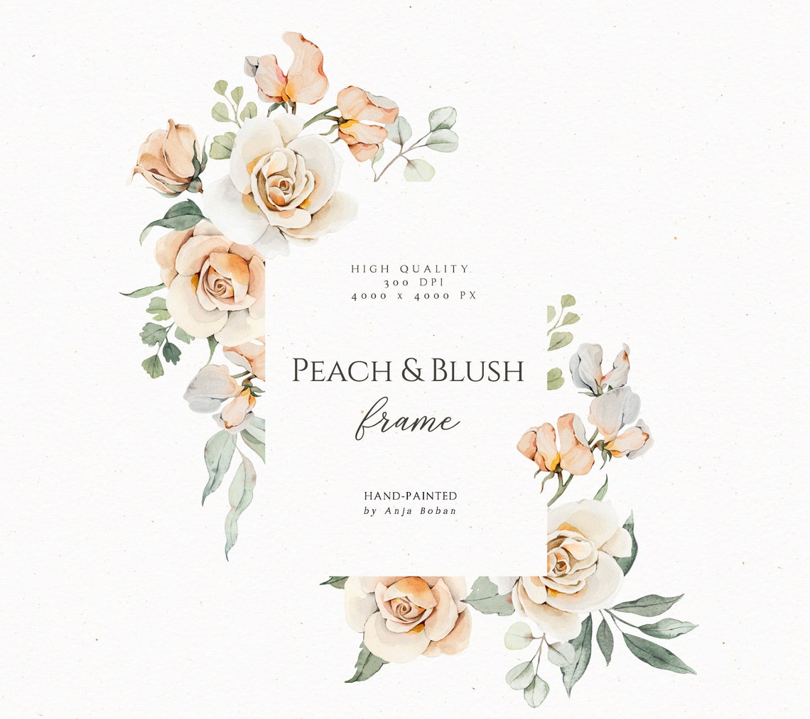 Watercolor Floral Frame Clipart Peach Flower Wreath Clipart Spring ...