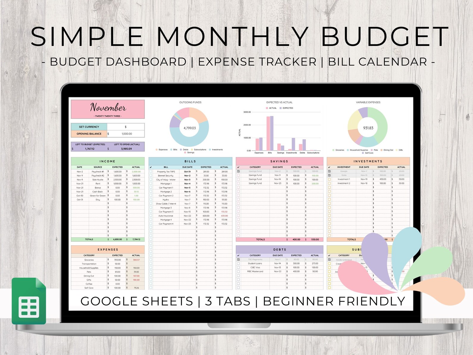 Simple Monthly Budget Spreadsheet | Google Sheets Budget Template ...
