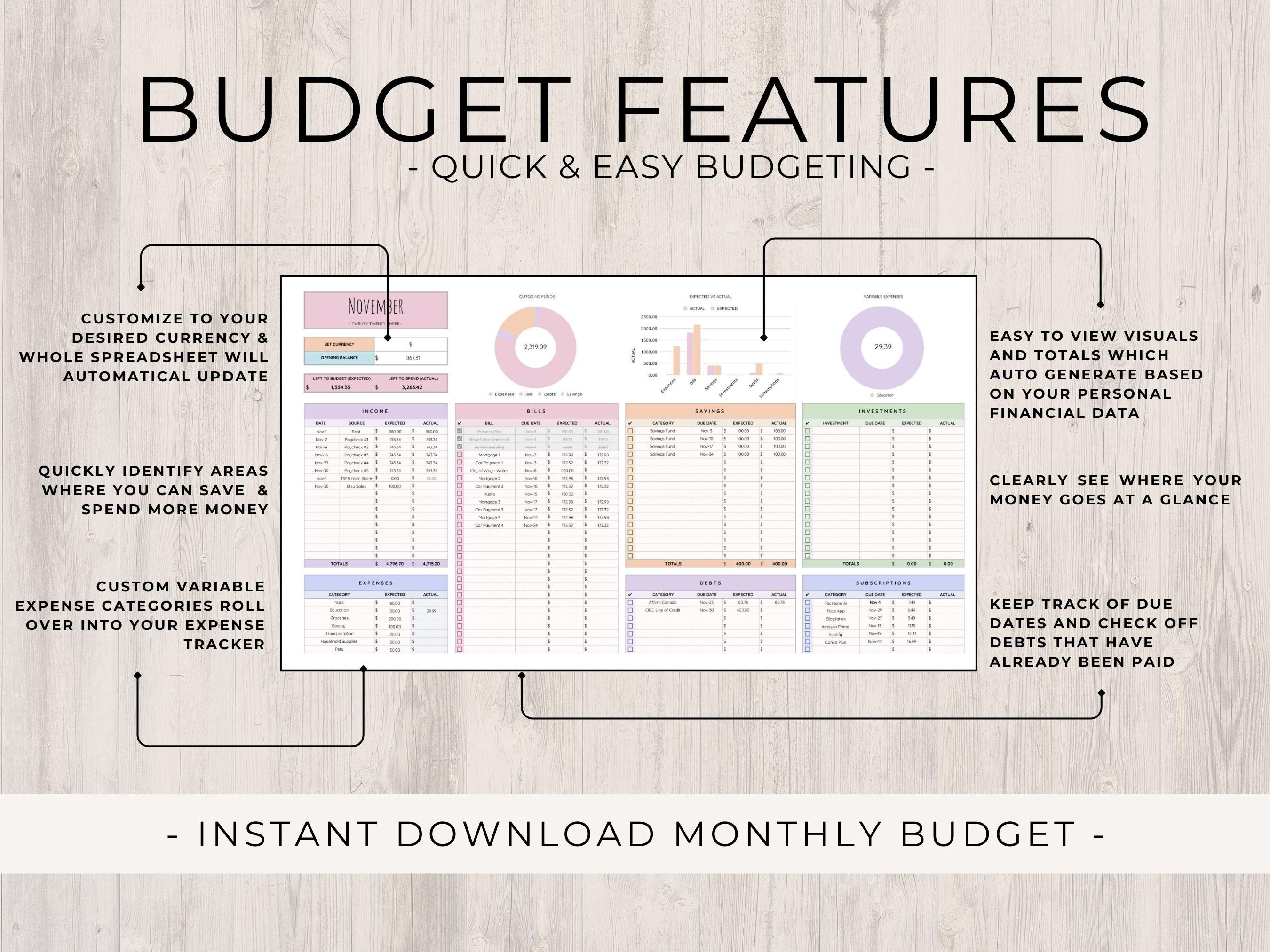 Simple Monthly Budget Spreadsheet Google Sheets Budget - Etsy
