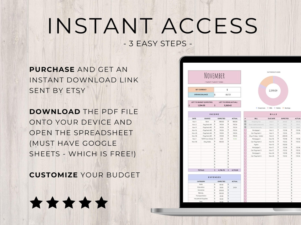 Simple Monthly Budget Spreadsheet Google Sheets Budget - Etsy
