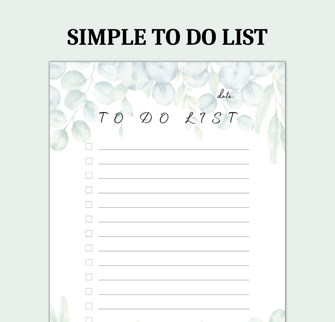 Simple to Do List Printable, Simple Tasks List Template, Productivity ...