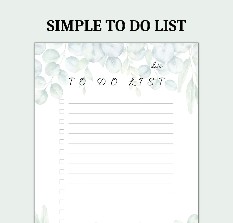 Simple to Do List Printable, Simple Tasks List Template, Productivity ...