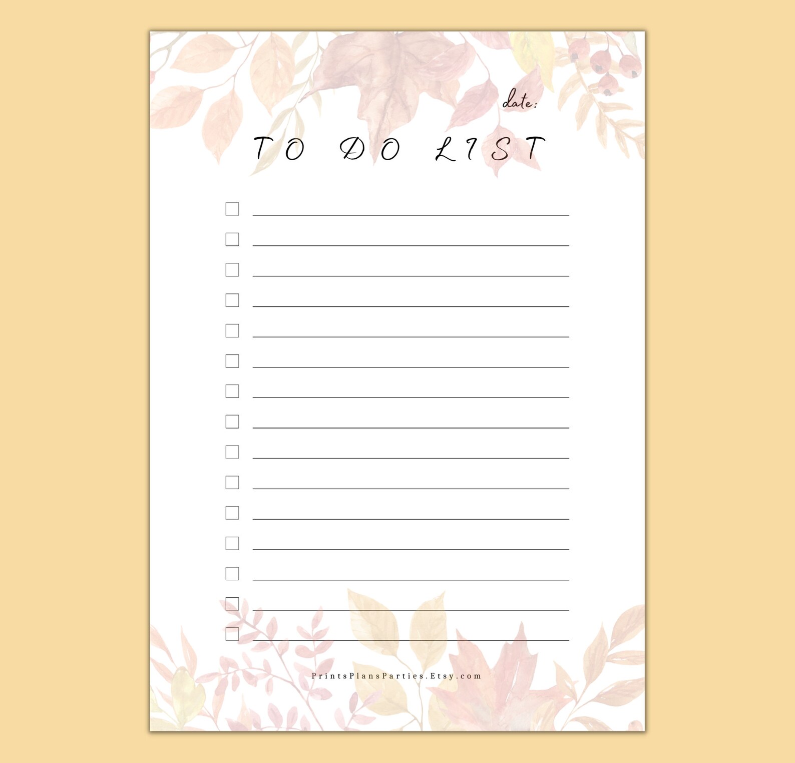 Fall/autumnal to Do List Printable - Printable to Do List PDF, Instant ...