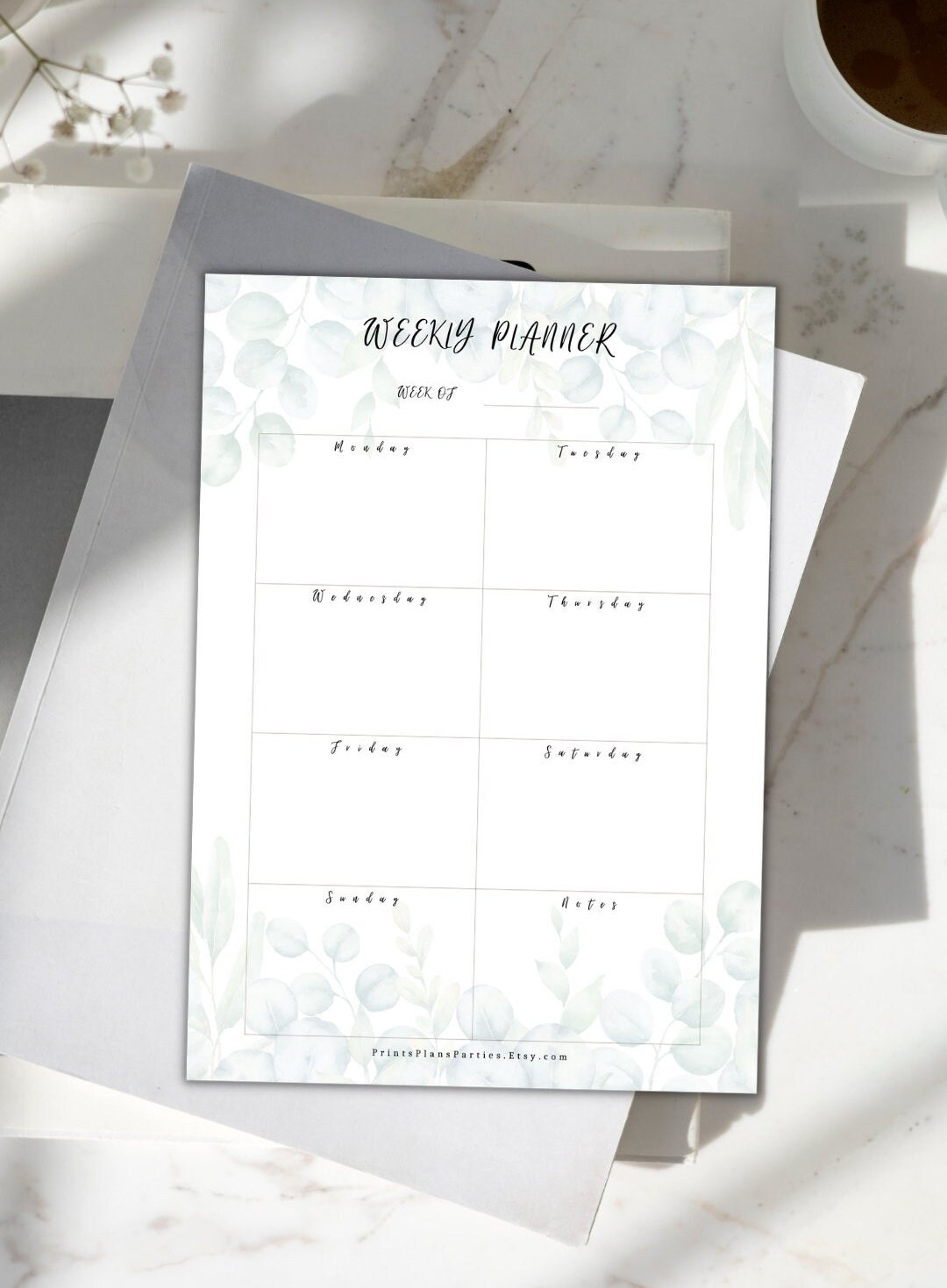 Simple Weekly Planner - Meal Planner, Botanical Meal Plan Printable, A4 ...