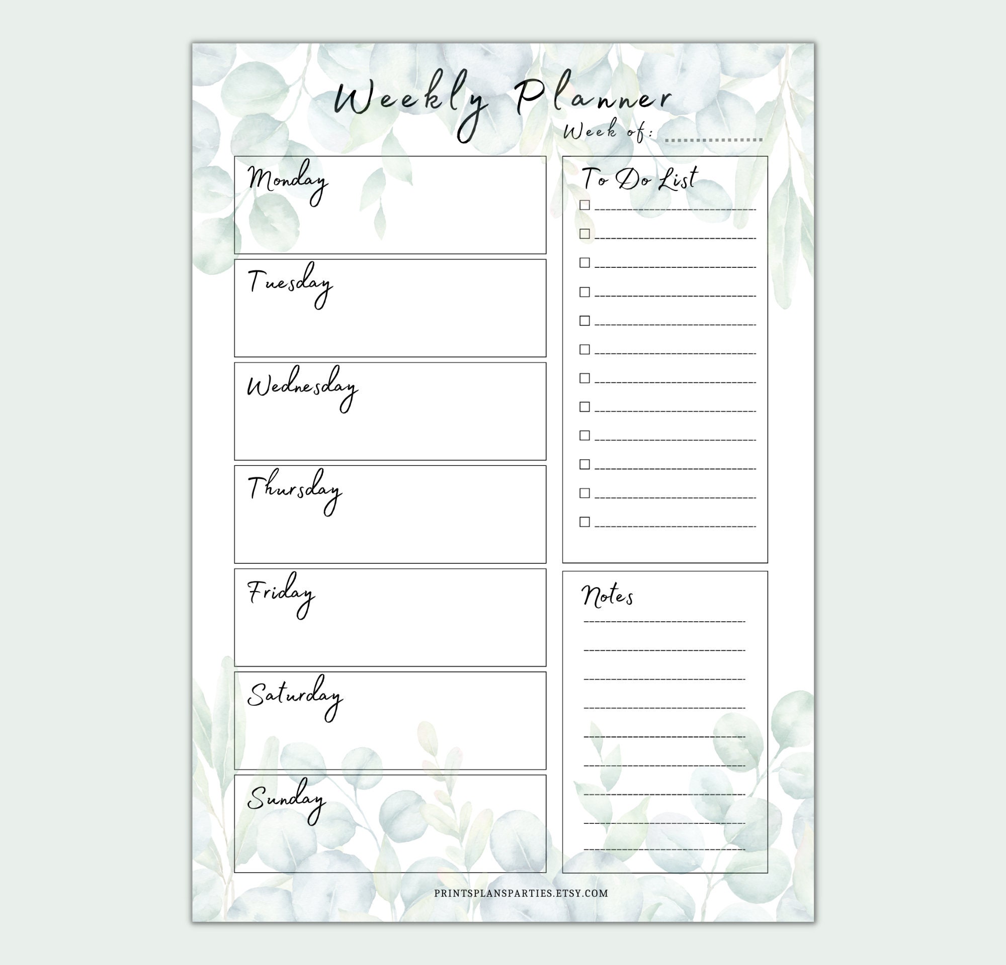 Weekly Planner Printable, Weekly Wall Planner, Weekly Meal Planner ...