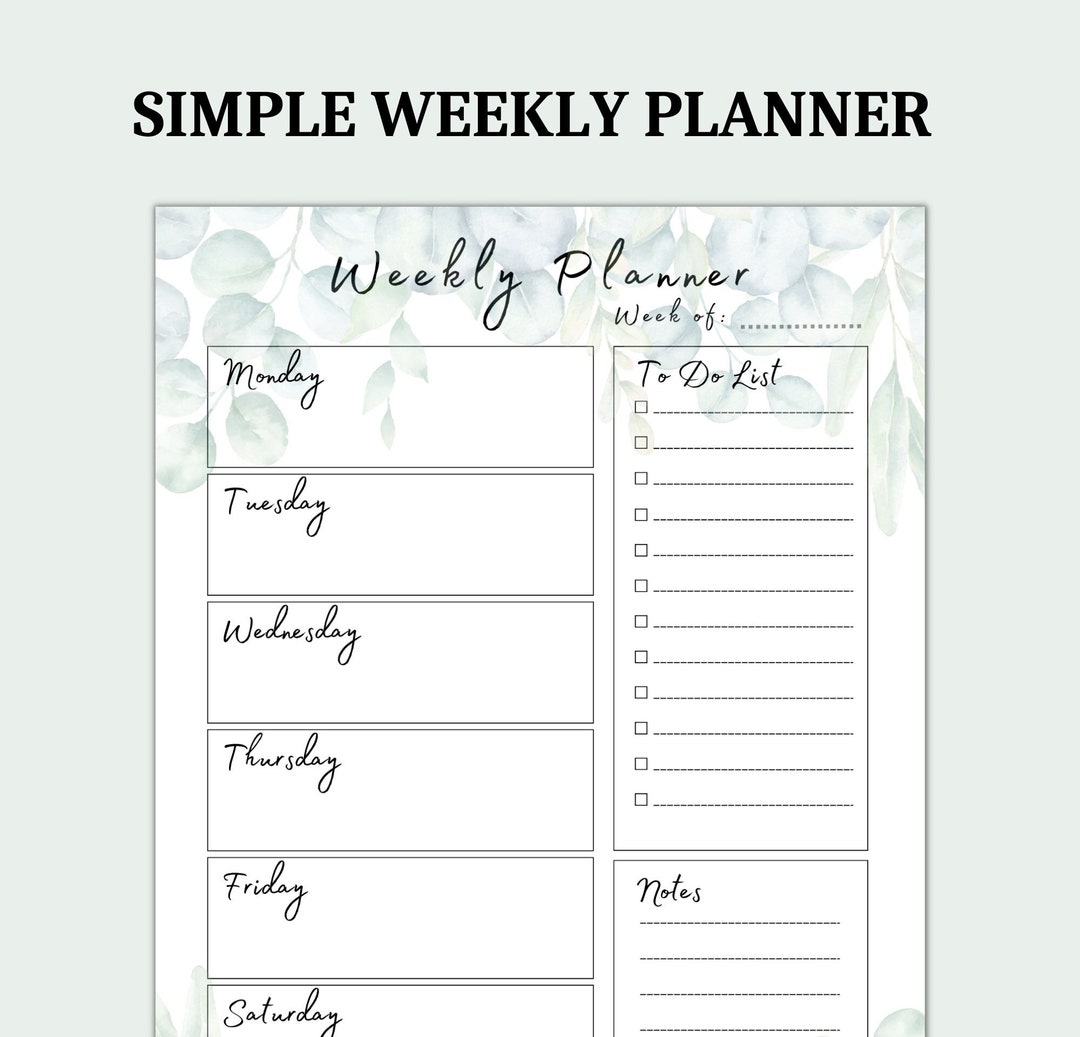 Weekly Planner Printable, Weekly Wall Planner, Weekly Meal Planner ...