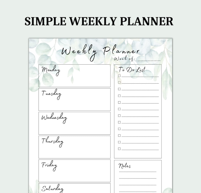 Weekly Planner Printable, Weekly Wall Planner, Weekly Meal Planner ...