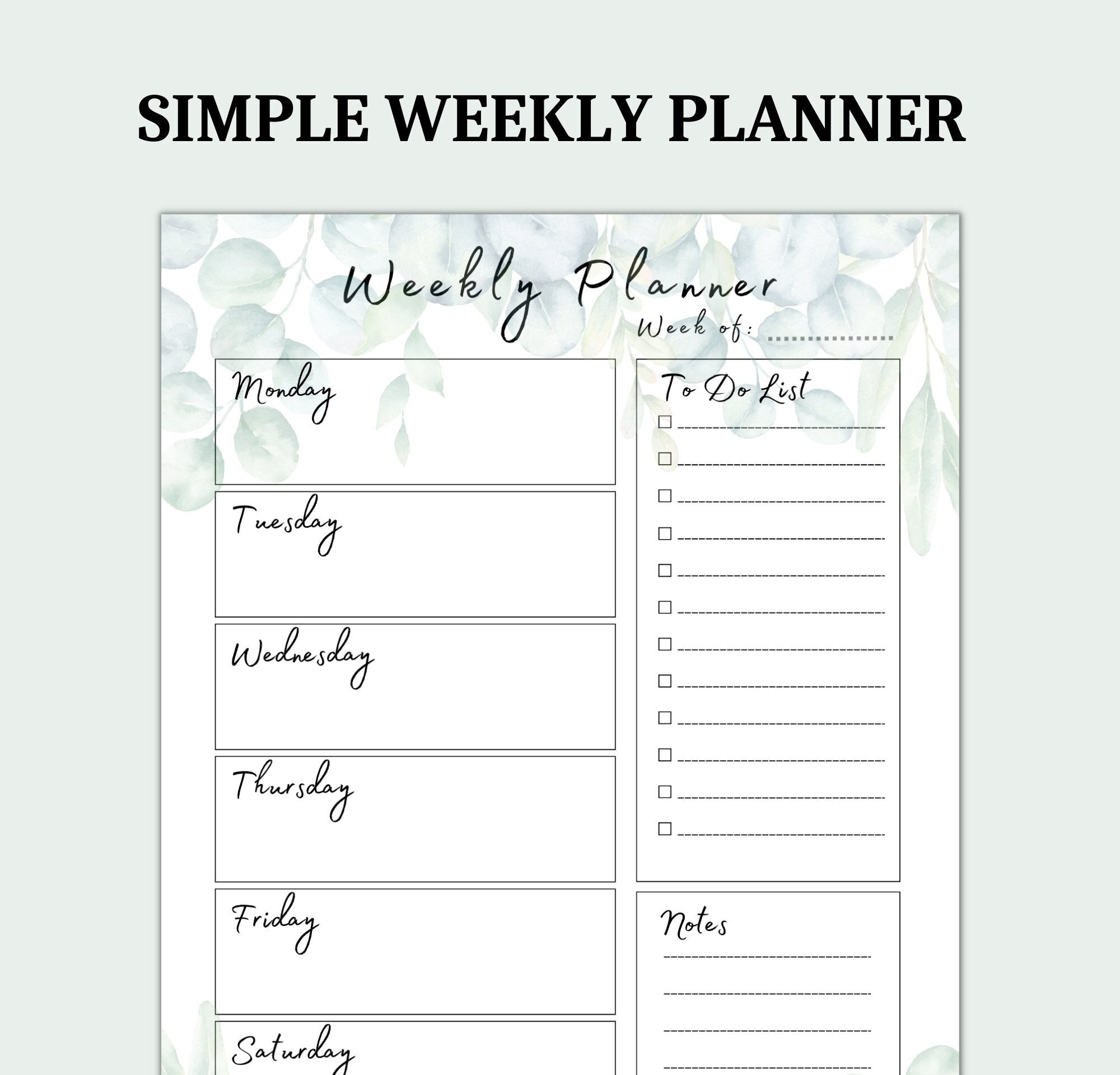 Weekly Planner Printable, Weekly Wall Planner, Weekly Meal Planner ...