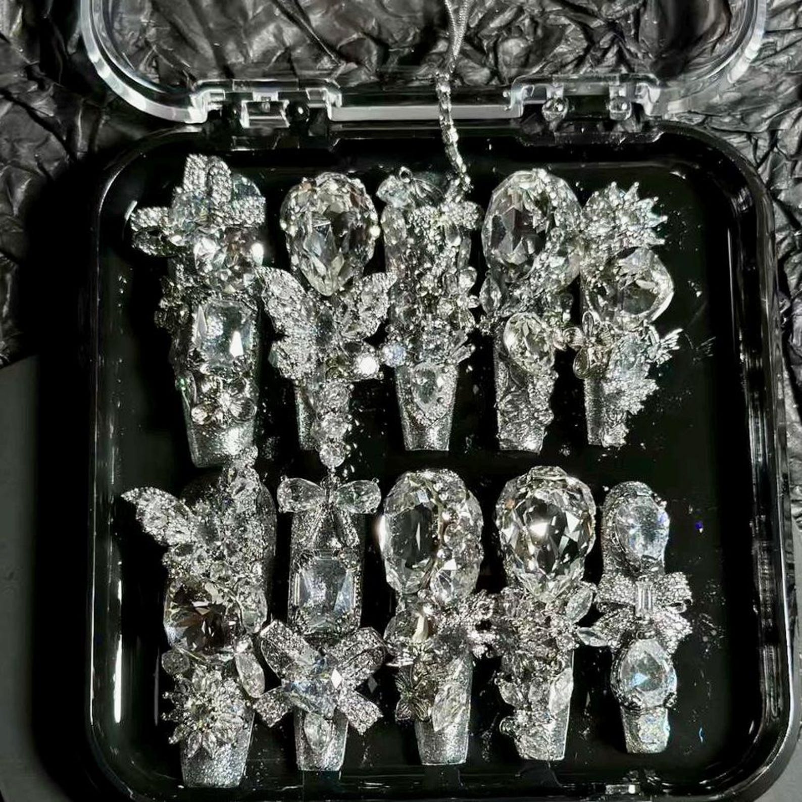 Best Deal! XL Full Bling Press on Nails Swarovski Extra Long Nails ...