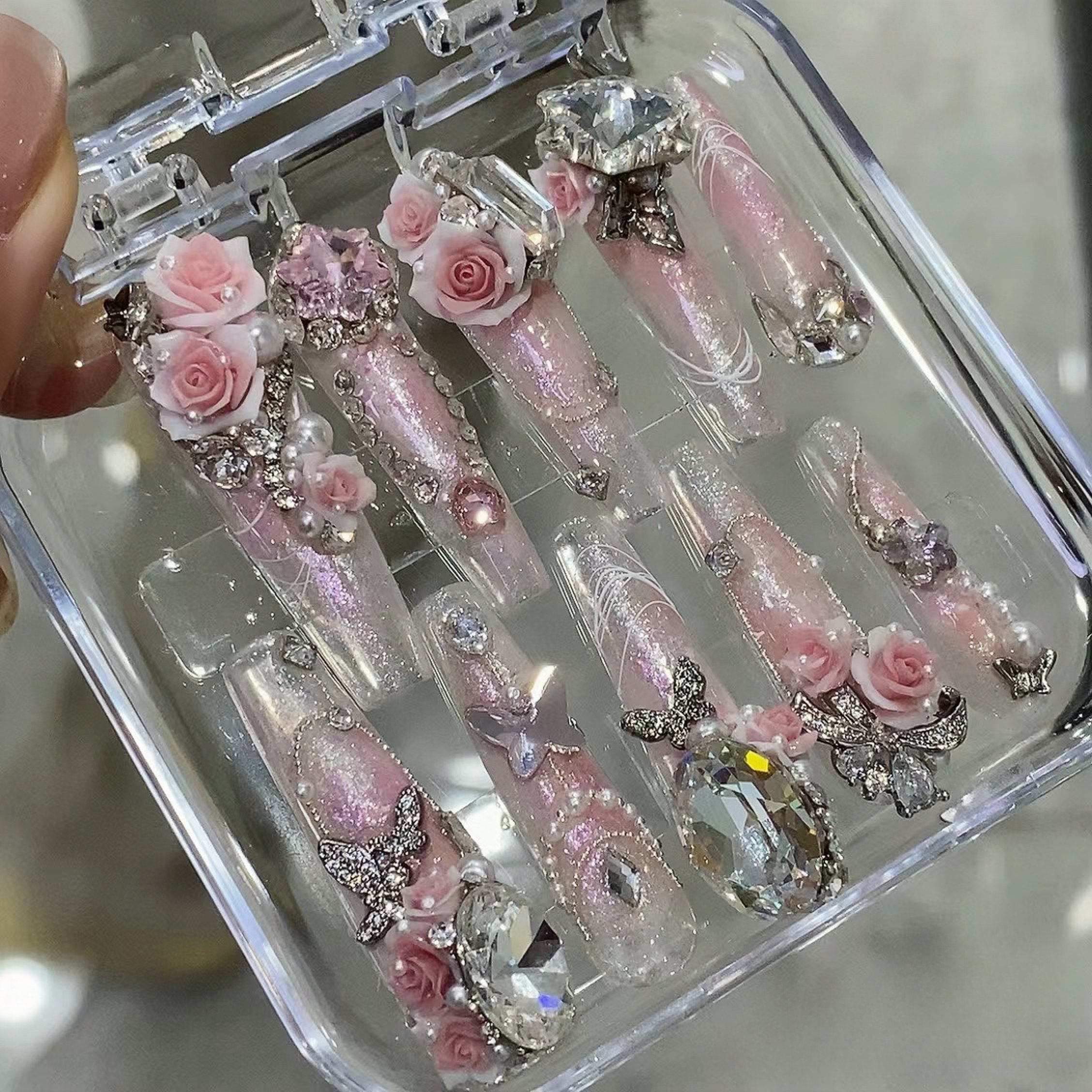 XL Press on Nails , High-end Swarovski Crystal Long Nails, Roseup Haute ...