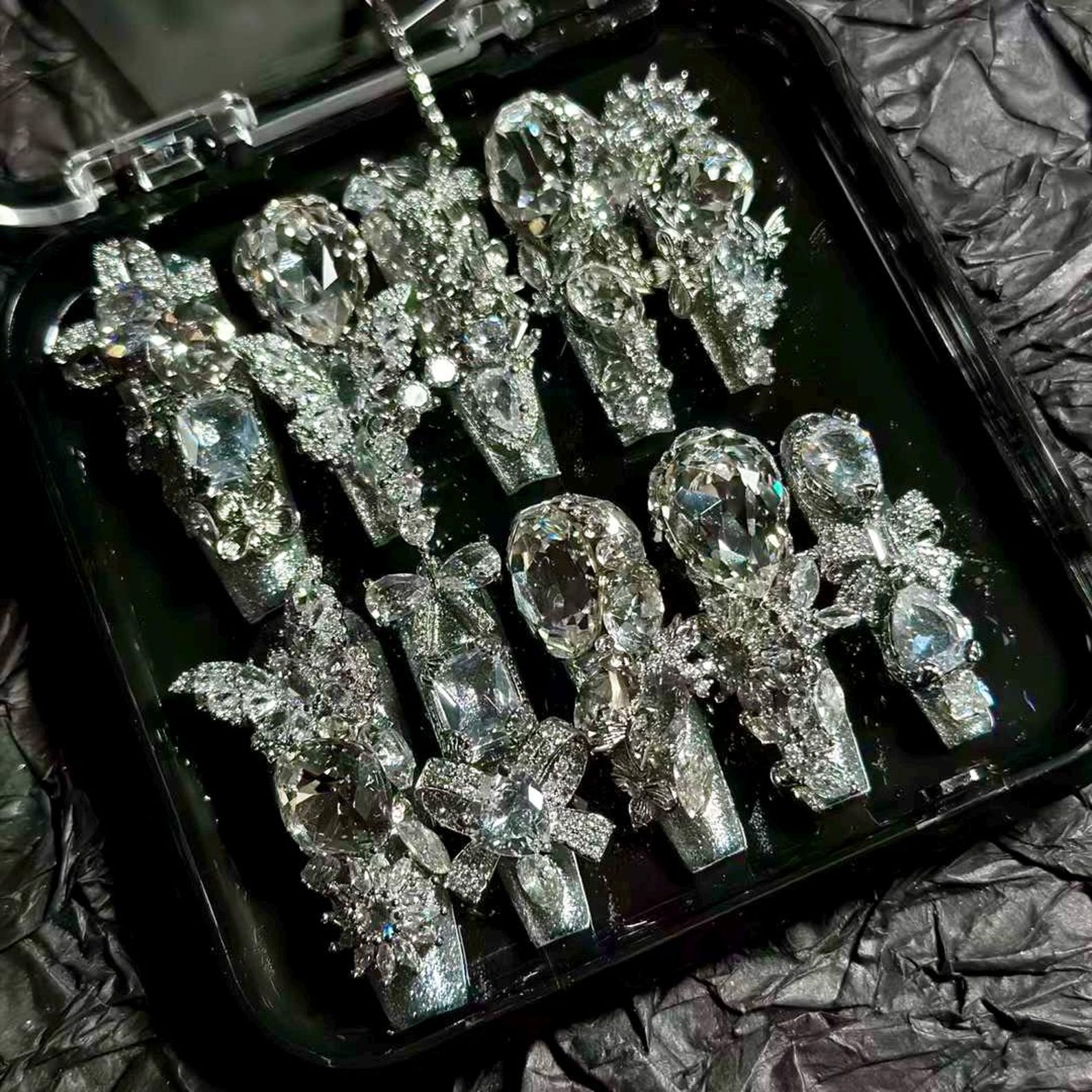 Best Deal! XL Full Bling Press on Nails Swarovski Extra Long Nails ...