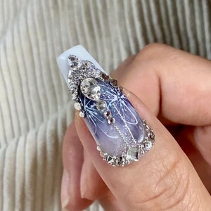 Luxury Press-on Nails, High-end Swarovski Crystal Long Nails, Roseup ...
