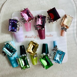 Candy-colored Press on Nails, Colorful Nail Set, Gemstone Fake Nails ...