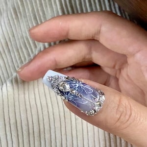 Luxury Press-on Nails, High-end Swarovski Crystal Long Nails, Roseup ...