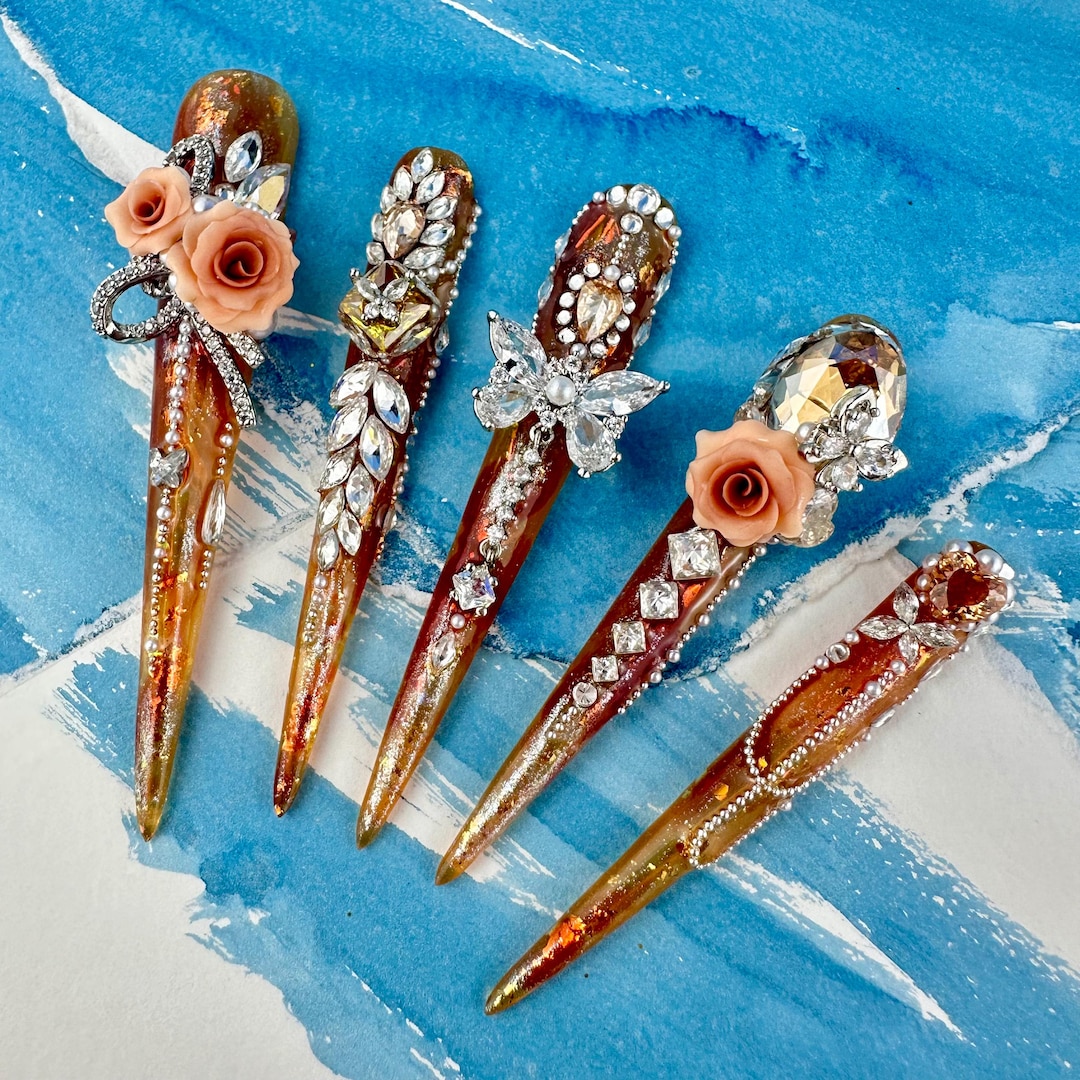 7cm XXXL Dazzling Press on Nails, High-end Rhinestone Long Nails, XL ...