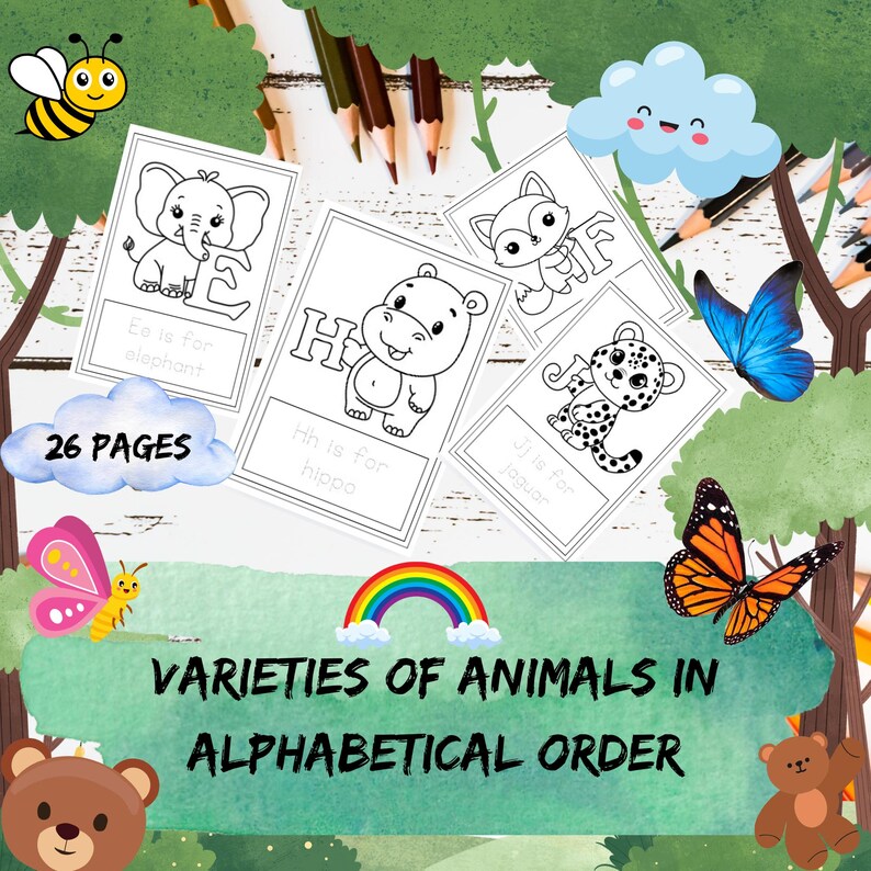 26 Animal Coloring Pages Alphabet Game, Personalized Book, ABC Baby ...
