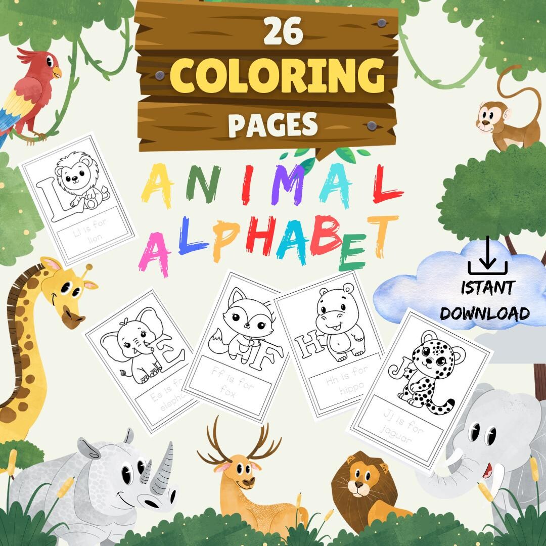 26 Animal Coloring Pages Alphabet Game, Personalized Book, ABC Baby ...