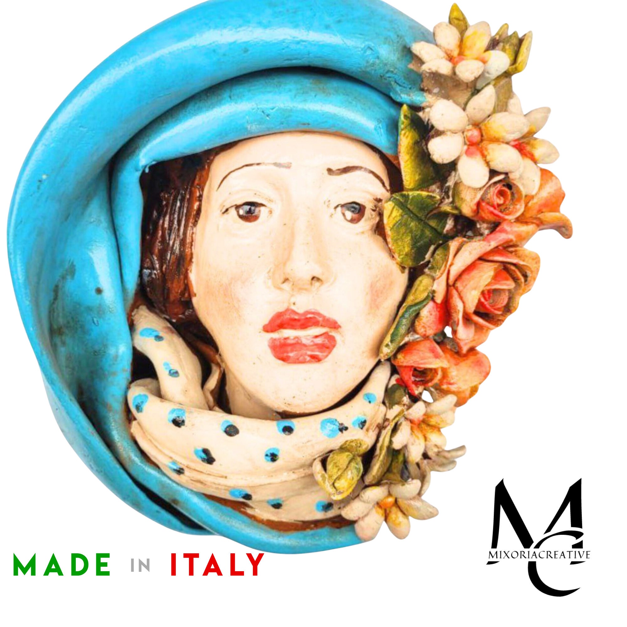 Made in Italy-terracotta Wall Mask, Original Handmade Ceramic White ...