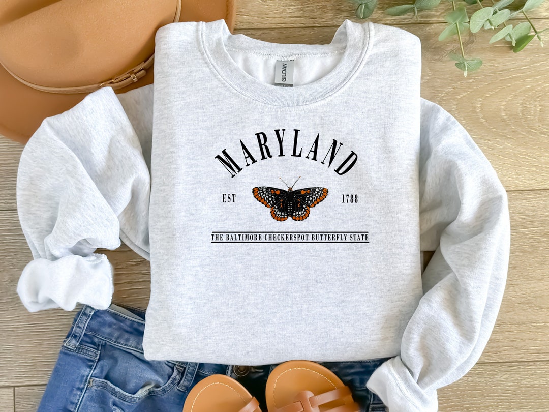 Maryland State Butterfly Embroidered Crewneck - Baltimore Checkerspot ...